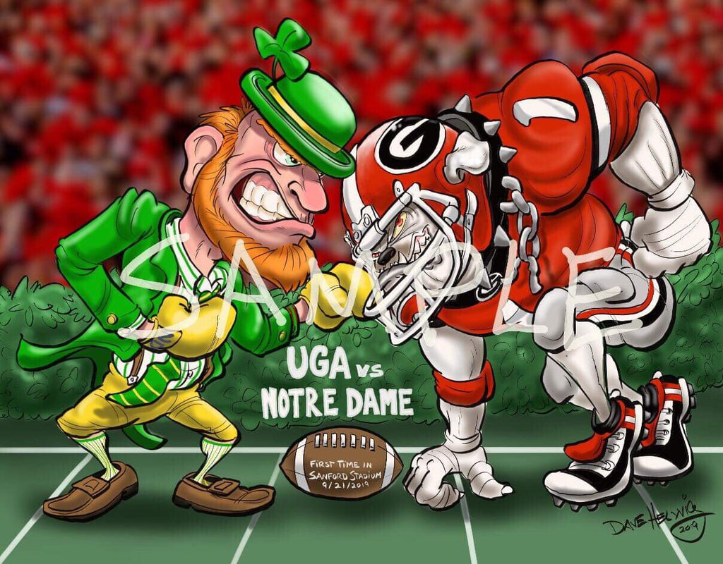 2019 Games Dave Helwig UGA vs. Notre Dame Artwork Lot- 2 prints total ...